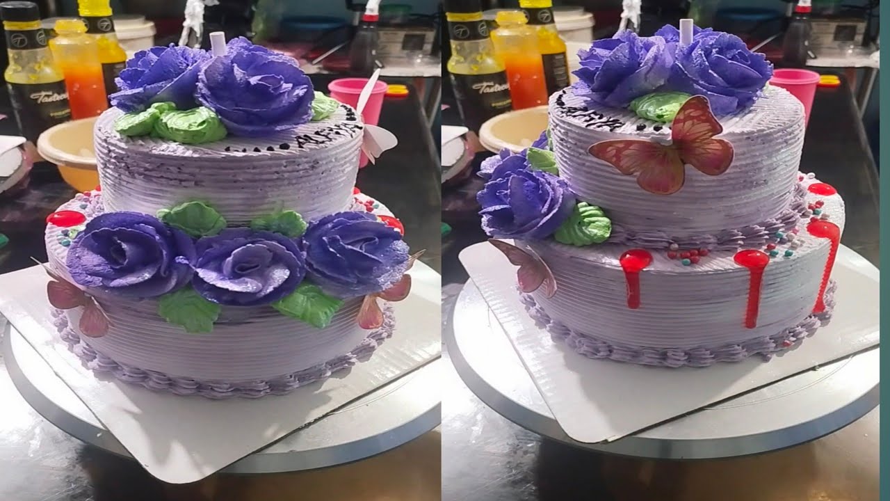 Double Layer Cake Design Purple Color Mein... - YouTube