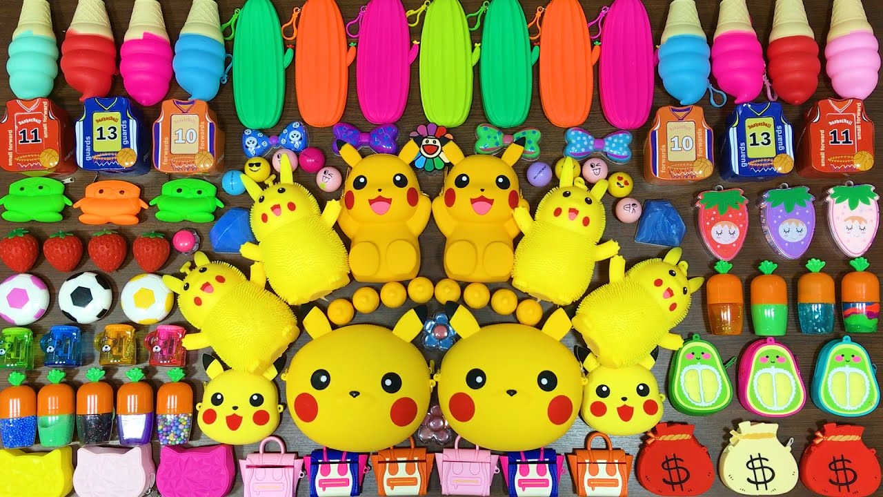 YELLOW PIKACHU! Mixing Random Things into GLOSSY Slime | SlimeSmoothie ...