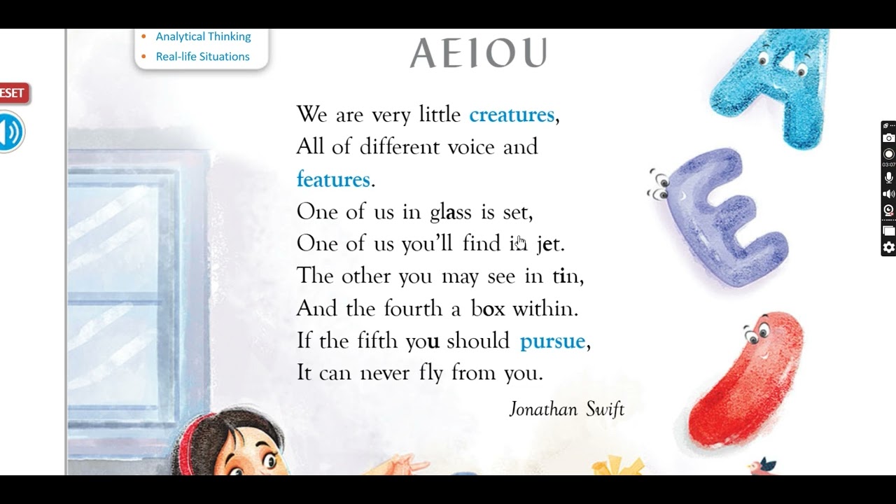 AEIOU POEM CLASS 3 GEM'S ENGLISH READER SILVER JUBLIEE EDITION - YouTube