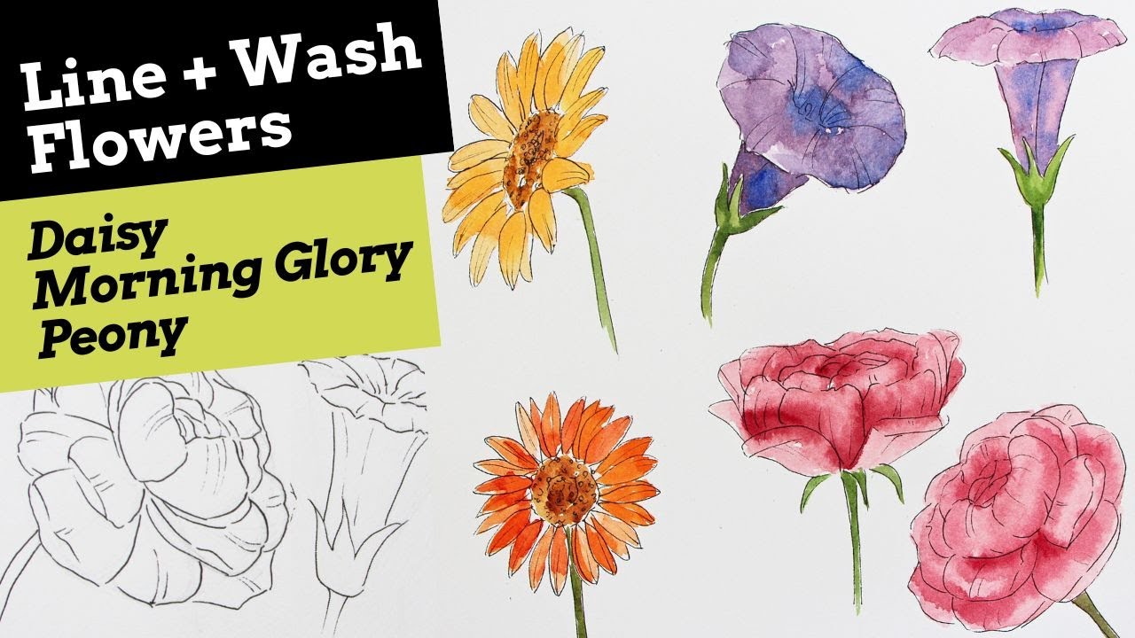 Easy Line and Wash Flowers Pt 1 - YouTube