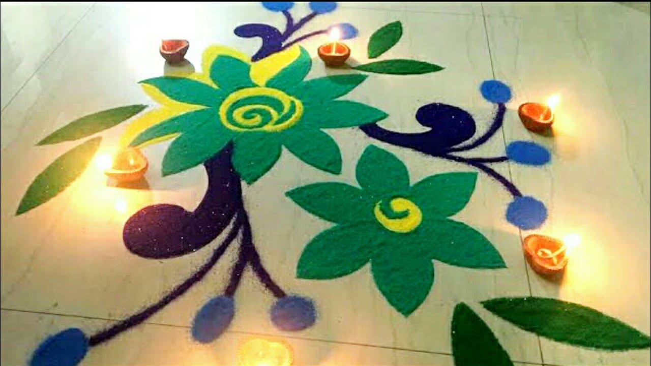 Diwali Rangoli design Easy to draw festive rangoli|Floral(flower ...