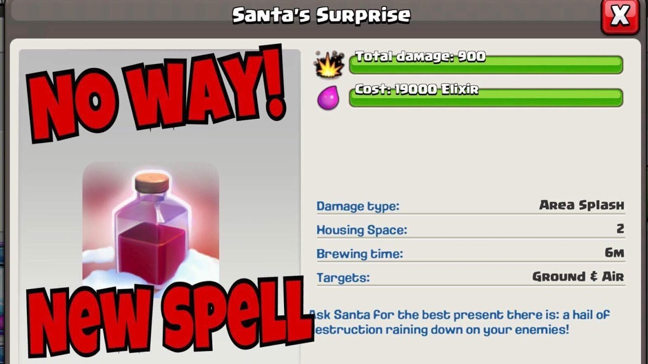 Clash of Clans | NEW SANTA STRIKE SPELL GAMEPLAY | ONE GEM BOOST - YouTube
