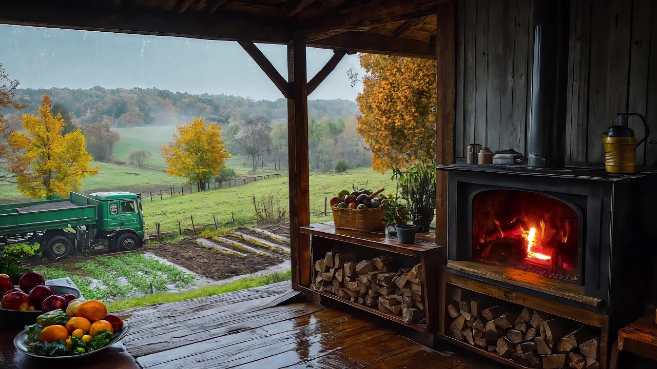 Cozy Morning on the Farm Ambience🌾Gentle Rain, Fireplace & Countryside ...