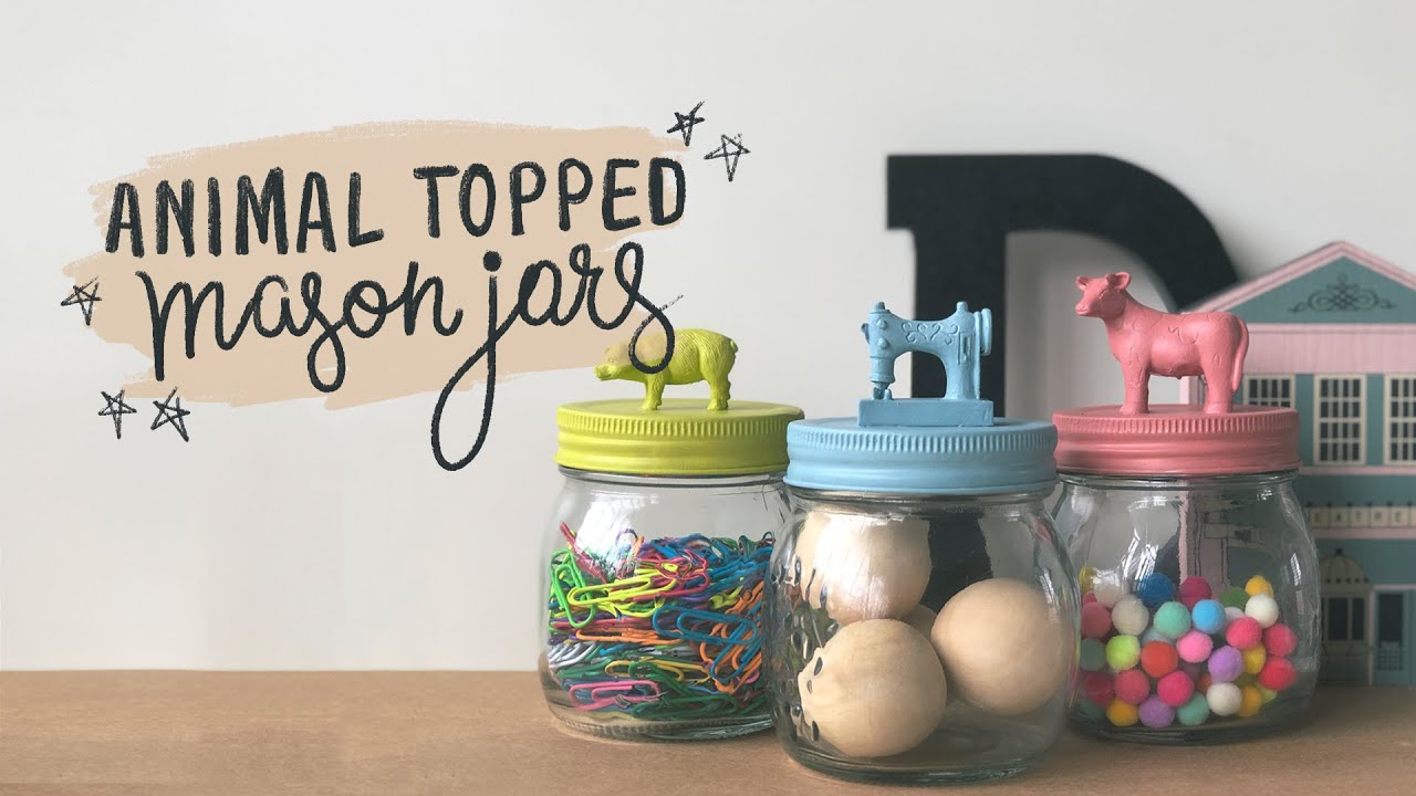 Easiest way to make ANIMAL TOPPED MASON JARS I DIY decor - YouTube
