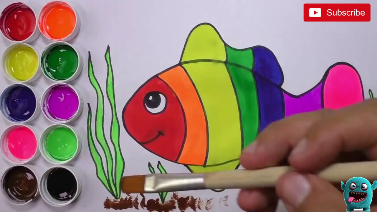 How to Draw and Color a Colorful Fish Drawings for Children - YouTube