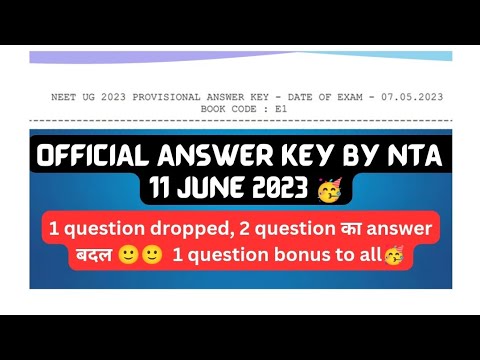 NEET 2023 final answer key by NTA 🎉. 1 question dropped. 😀 - YouTube