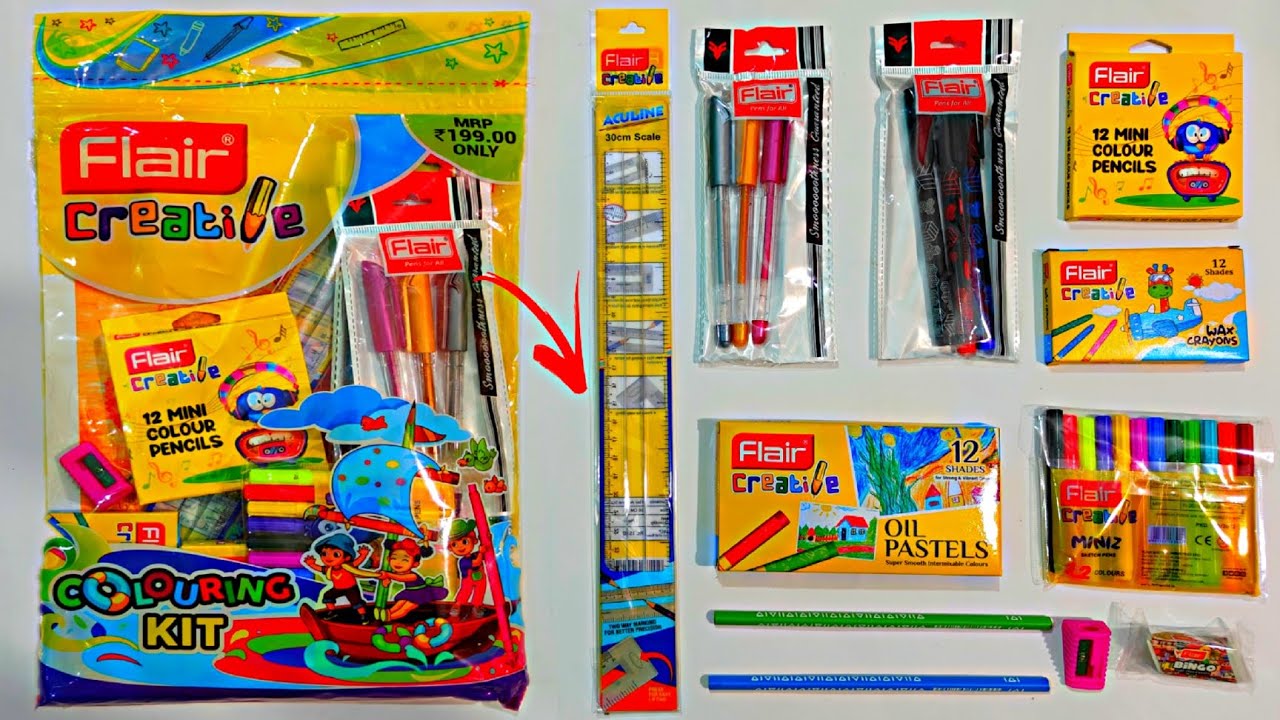 Latest Flair Creative Colouring Kit, Unboxing & Review, Stationery Set ...