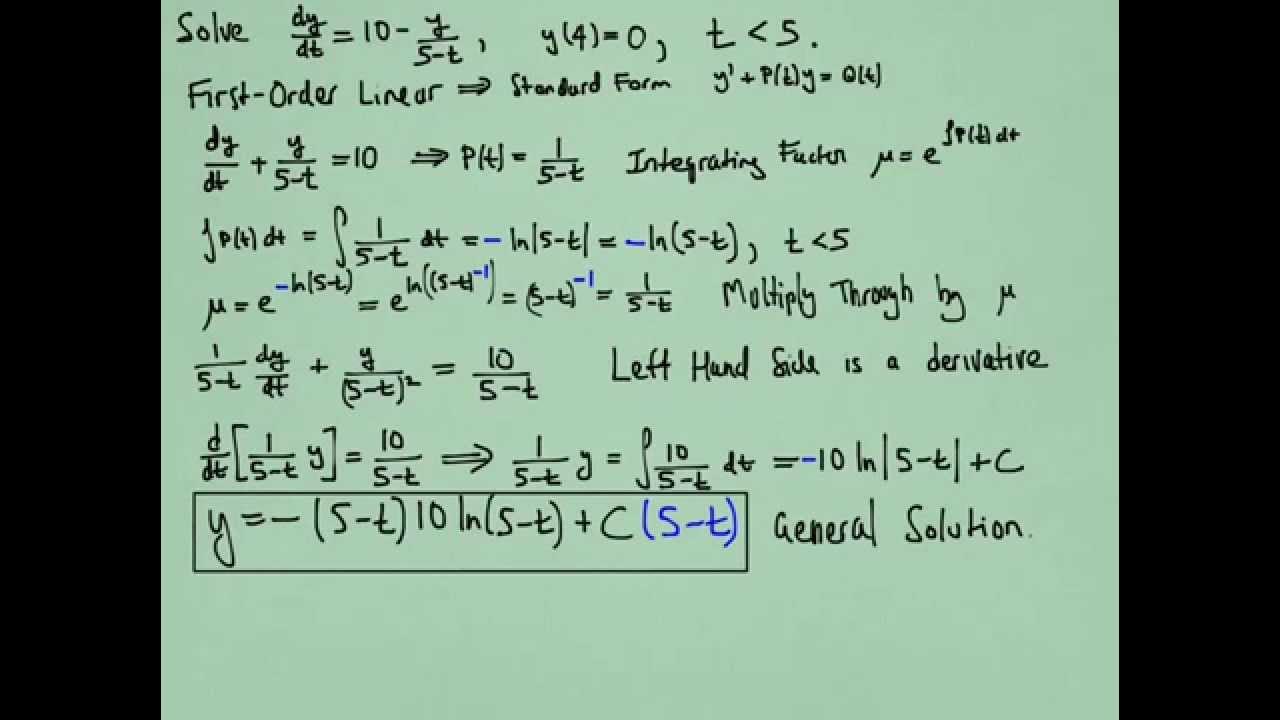 2b. First Order Linear Differential Equation: Example #2 (with an ...