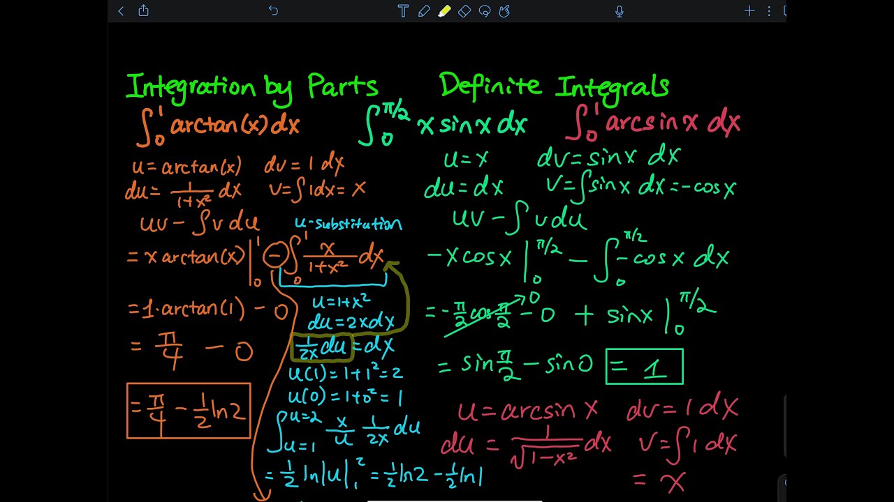 7.2 Part 4: Integration by Parts on Definite Integrals Involving ...