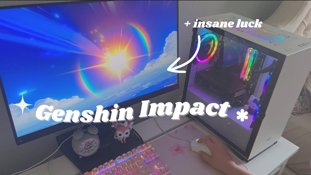 playing genshin impact on my aesthetic pc set up | relaxing gameplay ...