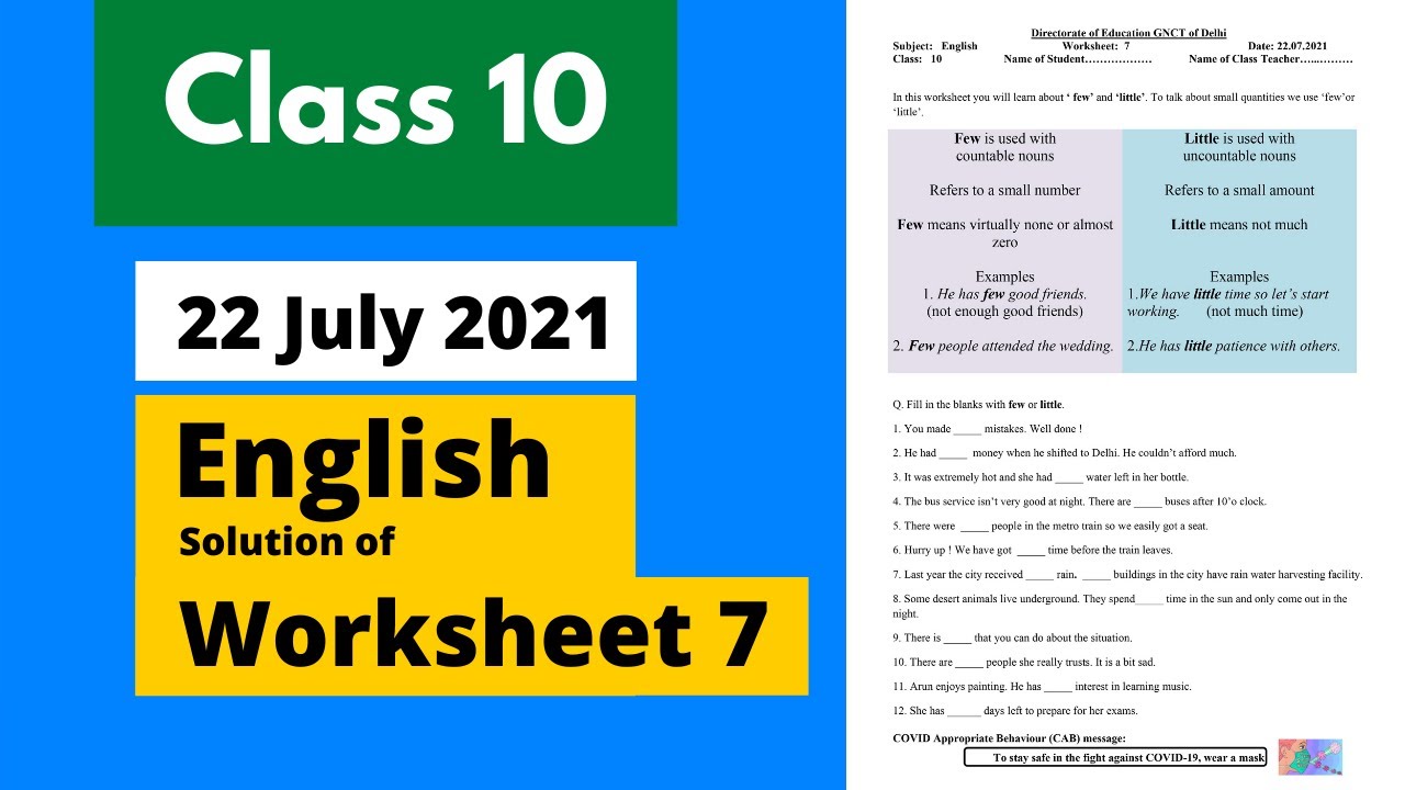 Class 10 English Worksheet 7 || 22 July 2021 || Doe Worksheet - YouTube