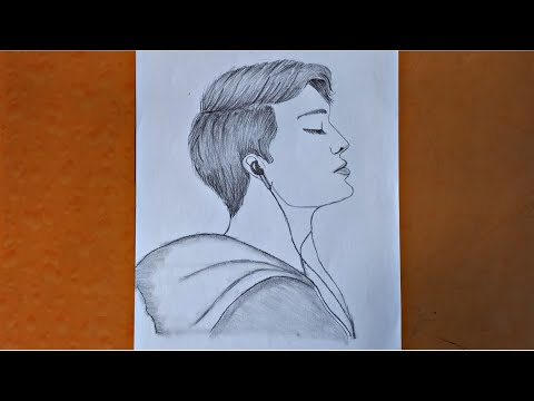 A Boy listening music Drawing || Step by step for beginners - draw with ...