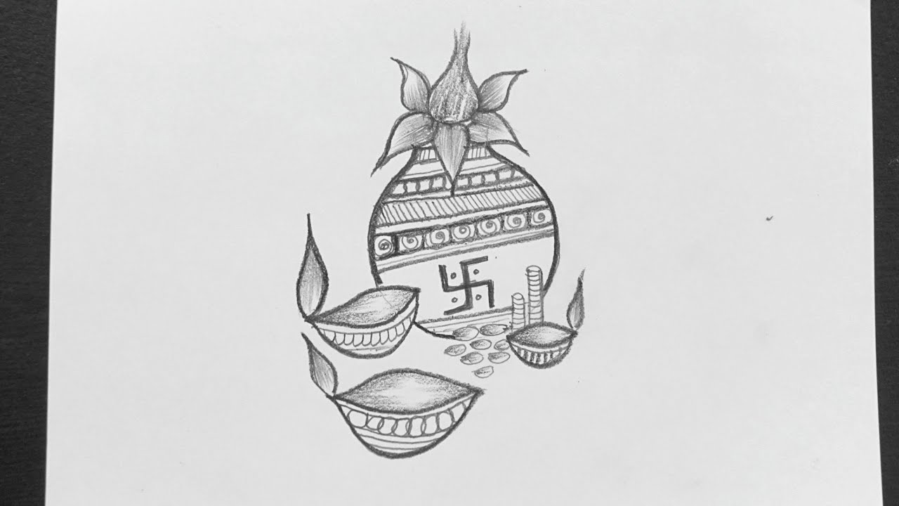 Easy Dhanteras Drawing || Dhanteras Celebration Pencil Drawing ...