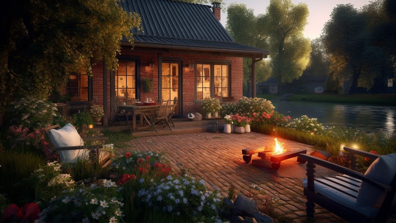 Cozy Campfire | Summer Cozy Cabin Porch Ambience | Burning Fireplace ...