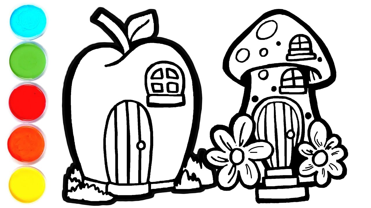 DRAW AND COLOR A BEAUTIFUL APPLE HOUSE AND MUSHROOM HOUSE 🏠🍎🍄 How to ...