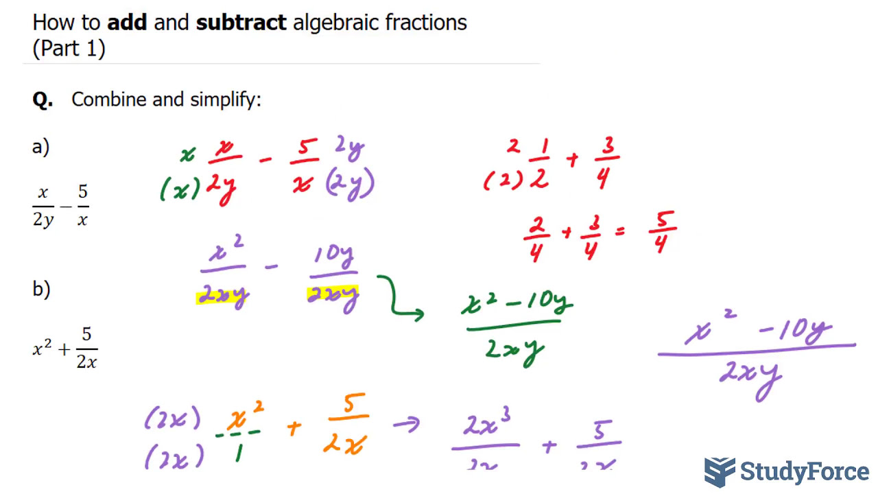 Combine algebraic fractions into a single expression (Part 1) - YouTube