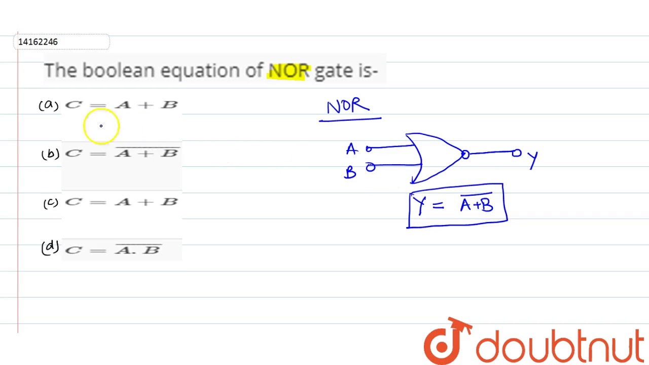 The Boolean Equation Of NOR Gate Is YouTube The Boolean Equation Of NOR Gate Is YouTube