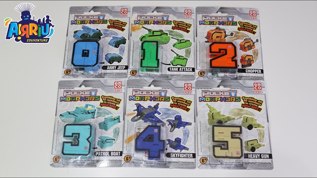 Pocket morphers || Unboxing mainan anak robot number dari emco - YouTube