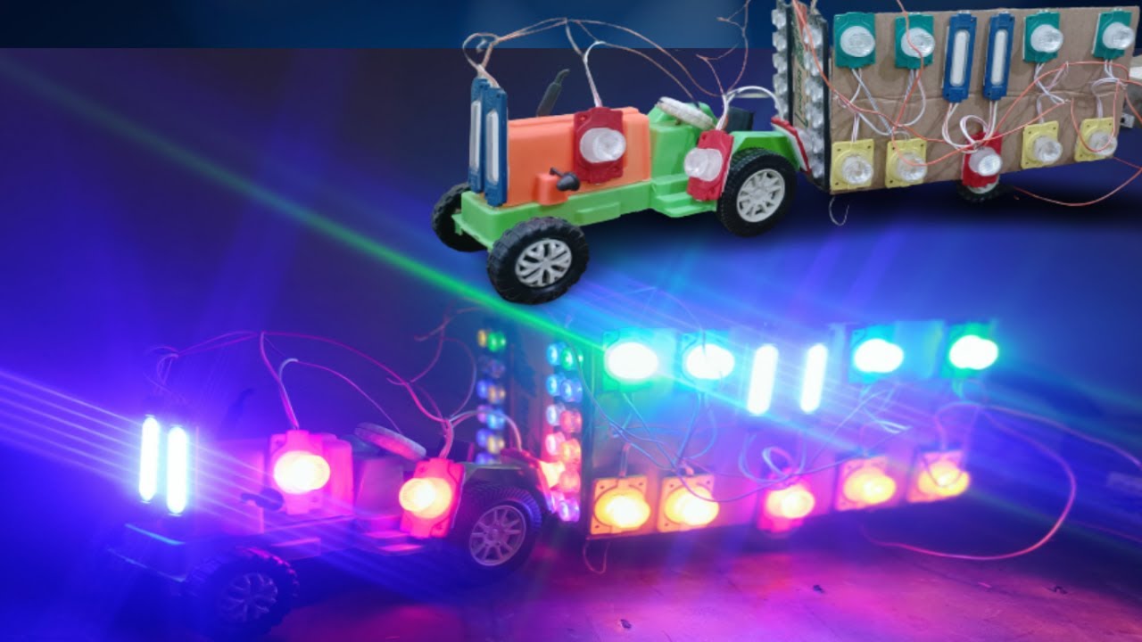 How to make mini tractor and trolley lights with cardboard !! Big light ...