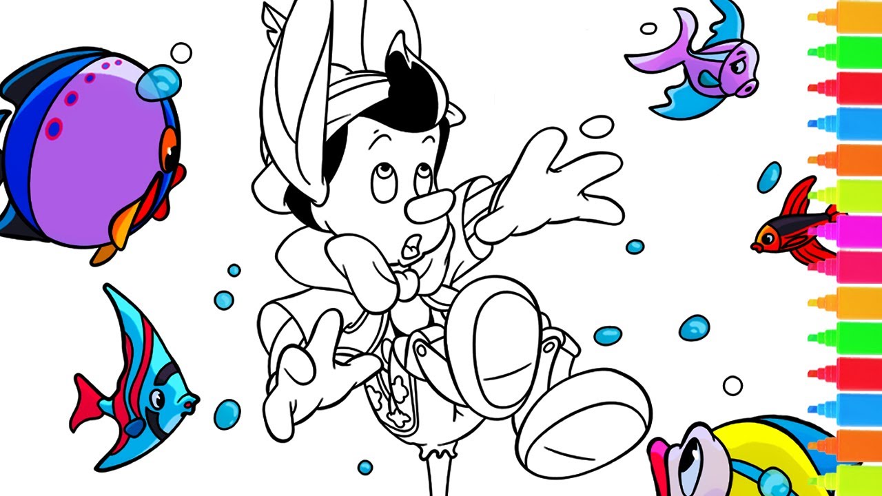 Coloring Pinocchio Is Underwater Looking For His Father | Disney ...