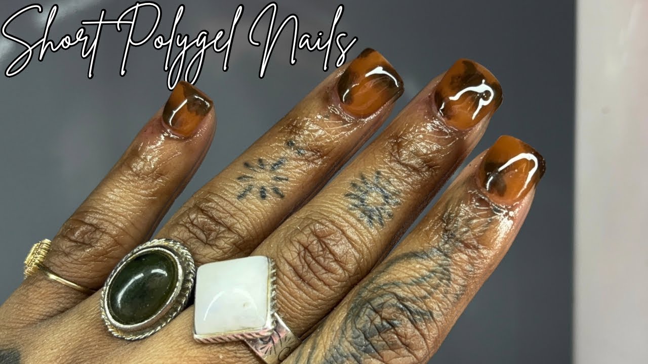 short polygel nails | tortoise print nails tutorial | polygel overlay ...