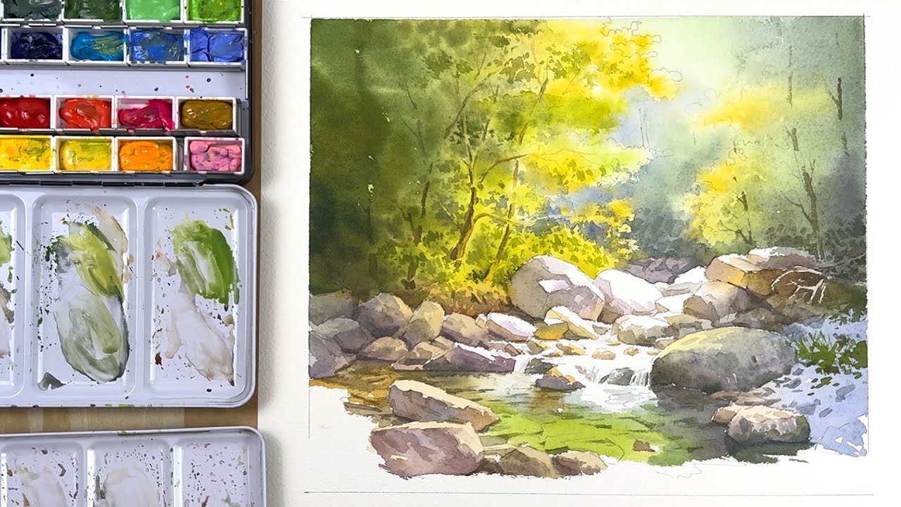 How to Paint a Peaceful Forest Stream in Watercolor - YouTube