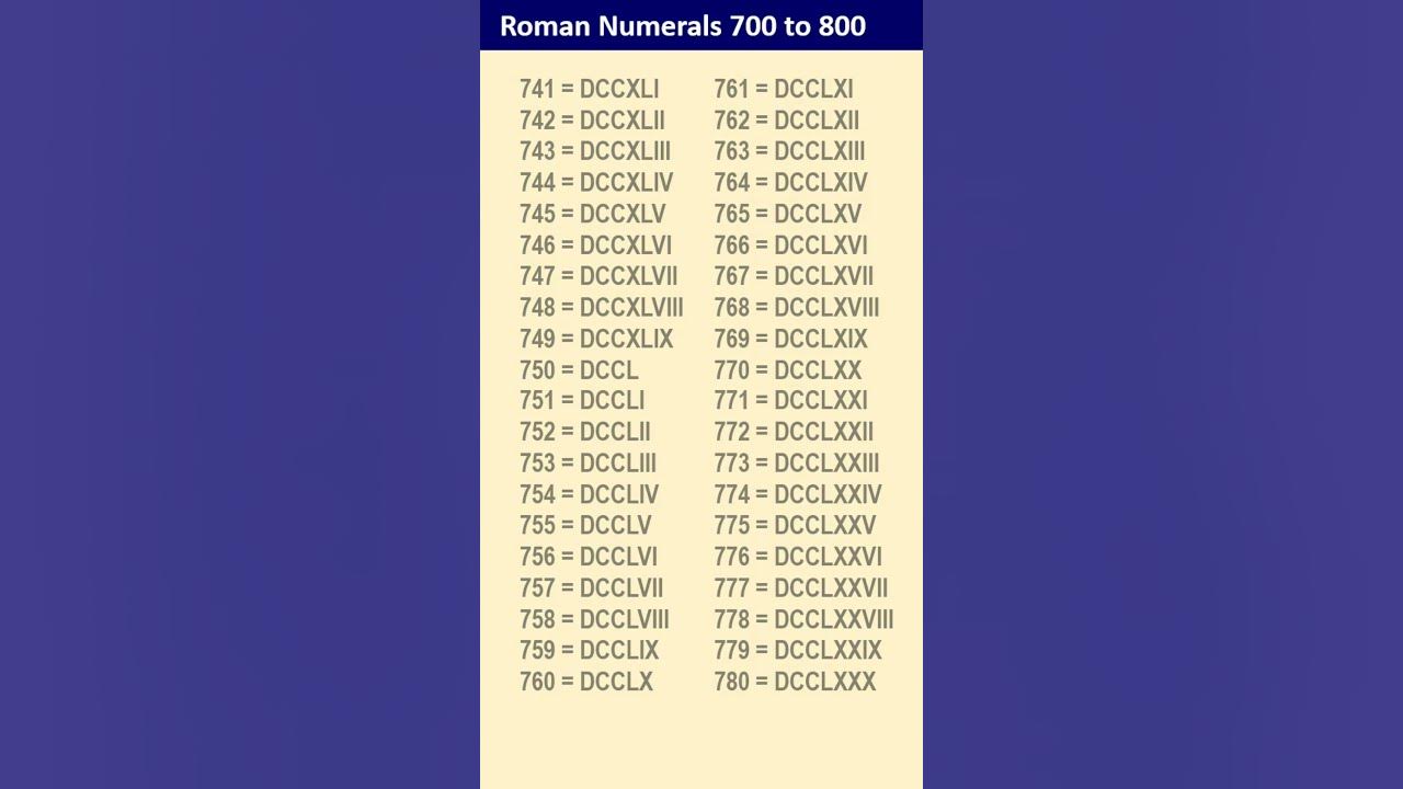 Roman Numbers 700 To 800 | How to write Roman Numerals 700 To 800 - YouTube