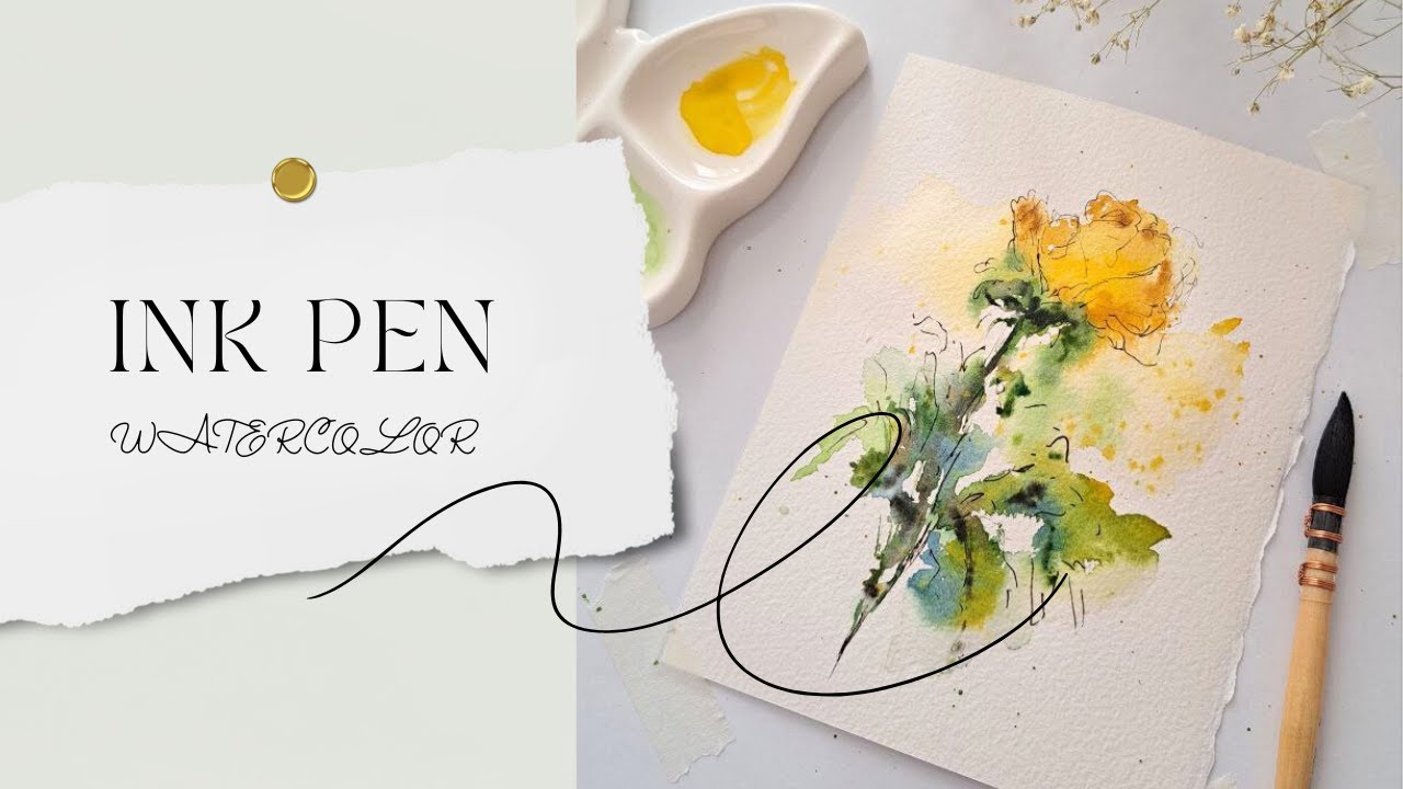 Watercolor Painting: Demonstration of a Beautiful Yellow Rose Using Ink ...
