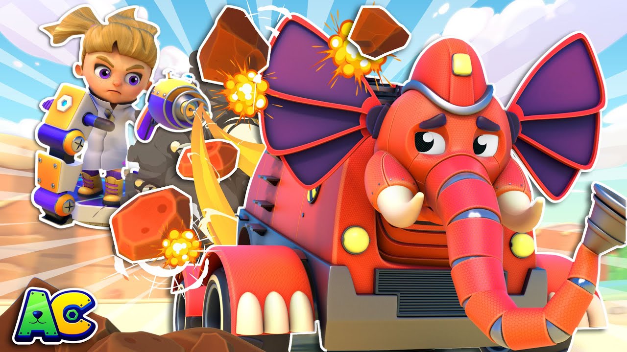 Oh no! Elephant FIRE TRUCK is stuck! Bulldozer Bull to the rescue ...