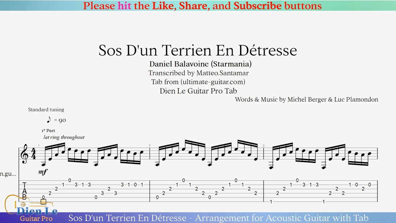Sos D'un Terrien En Détresse - Arrangement for Acoustic Guitar with Tab ...