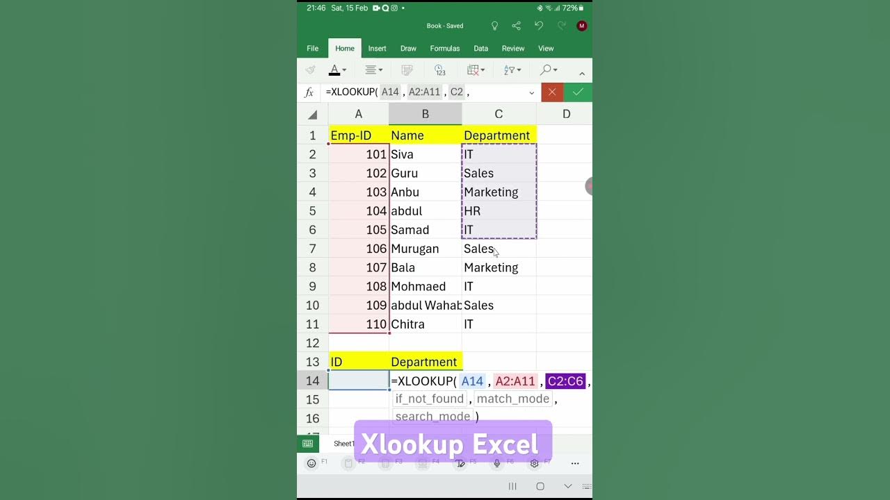 Excel Xlookup in Tamil #excel #exceltech #xlookup - YouTube