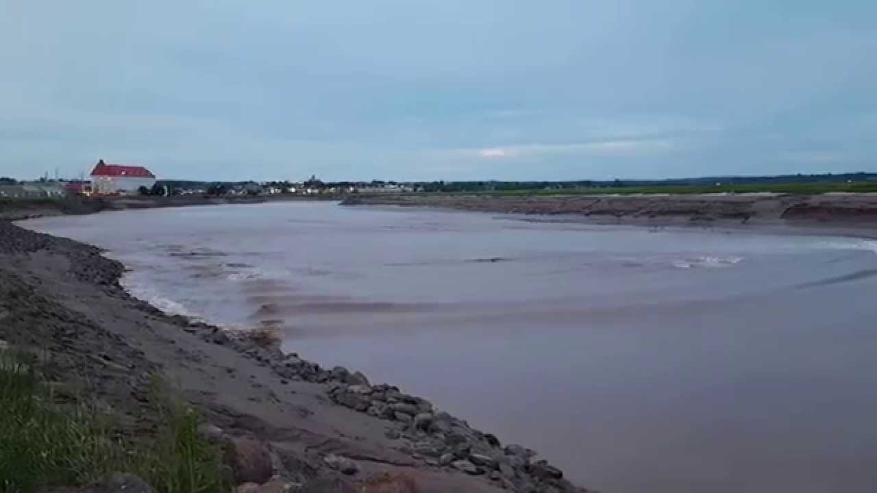 Tidal bore on Chocolate River, Moncton, New Brunswick - YouTube