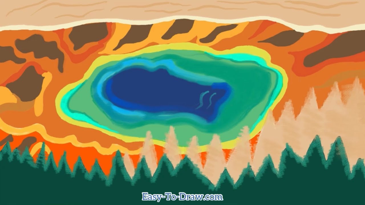 How to draw Grand Prismatic Spring in Yellowstone National Park | USA ...
