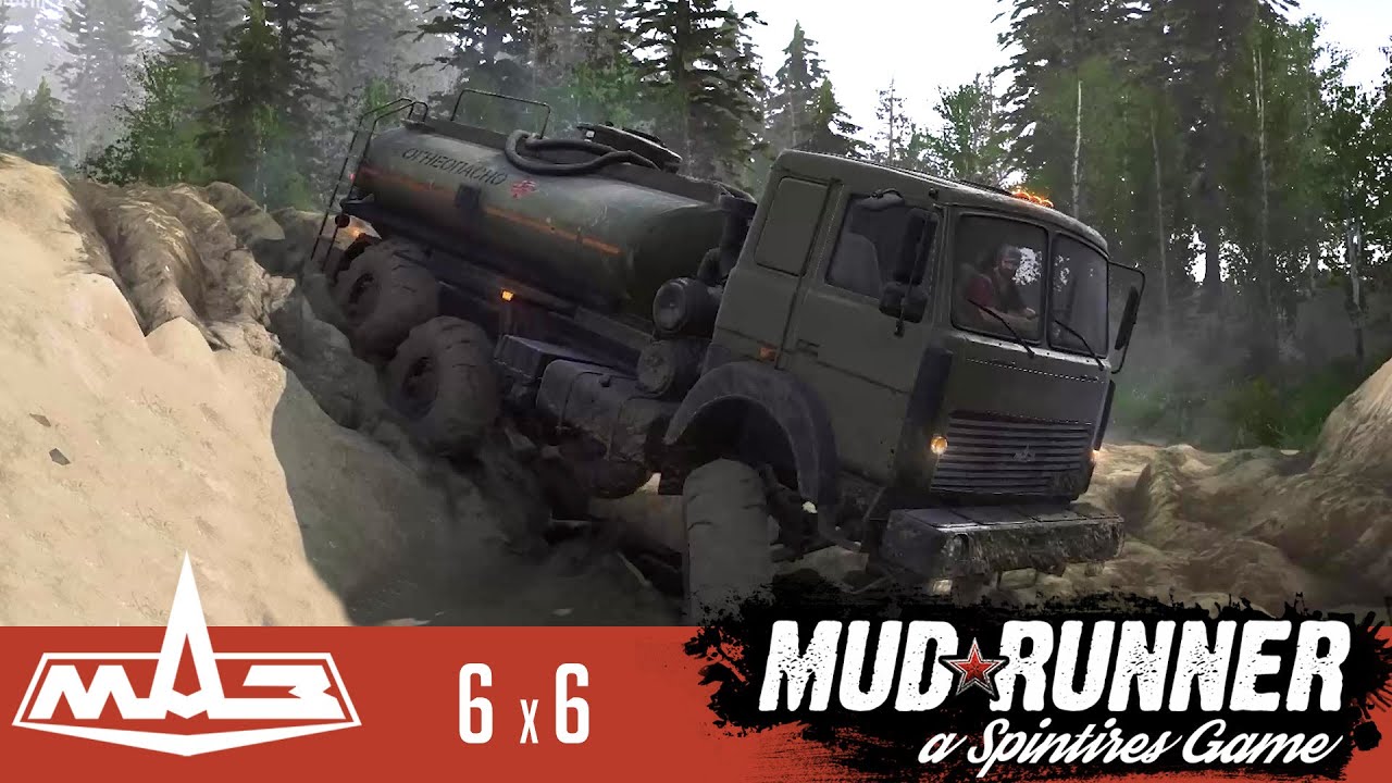 Mudrunner: Road works, tractor extraction | MAZ-6317 is a powerful utility vehicle - YouTube