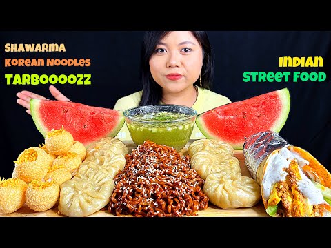 EATING MOMOS | PANIPURI | SHAWARMA | BLACK BEAN KOREAN NOODLE | STREET FOOD INDIA | MUKBANG | ASMR