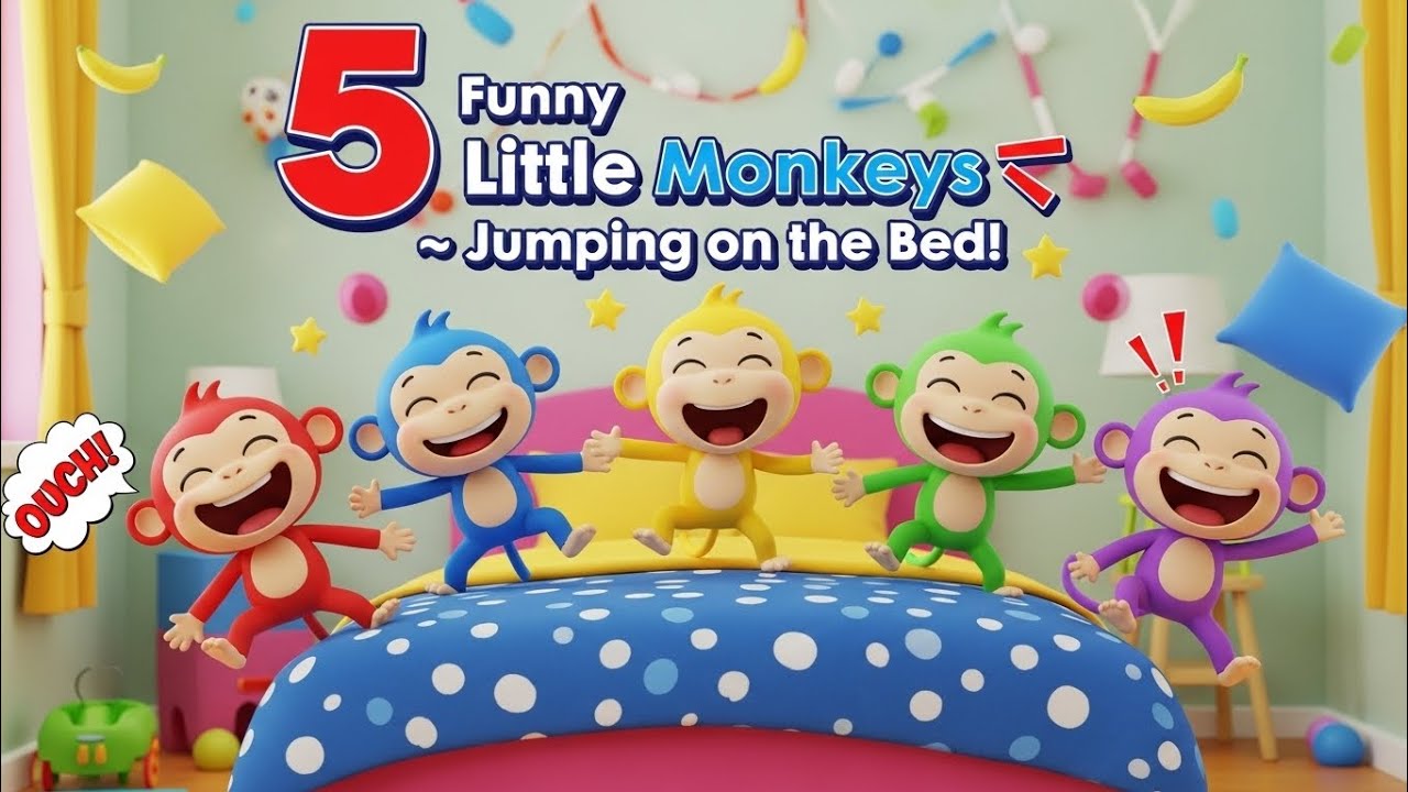 5 Funny Little Monkeys Jumping on the Bed 🐵 | Hilarious Kids Rhyme ...