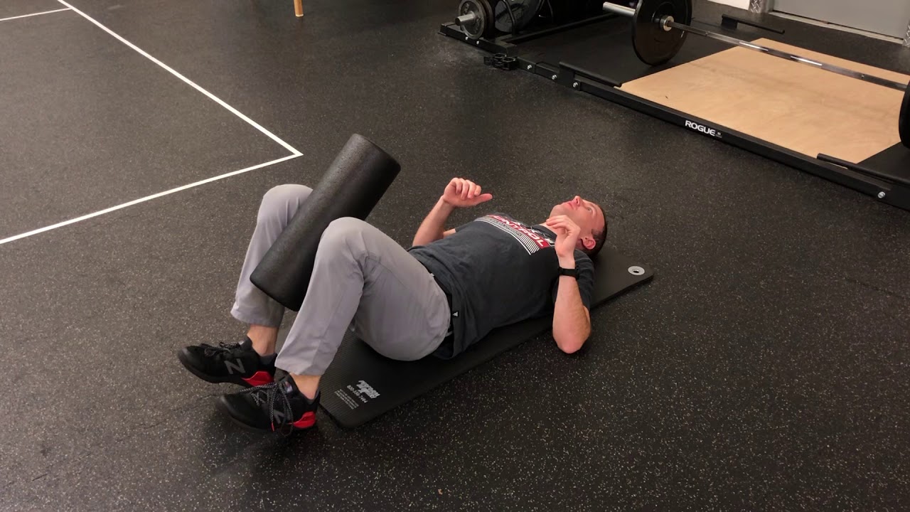 Glute Bridge with Foam Roller Between Knees - YouTube
