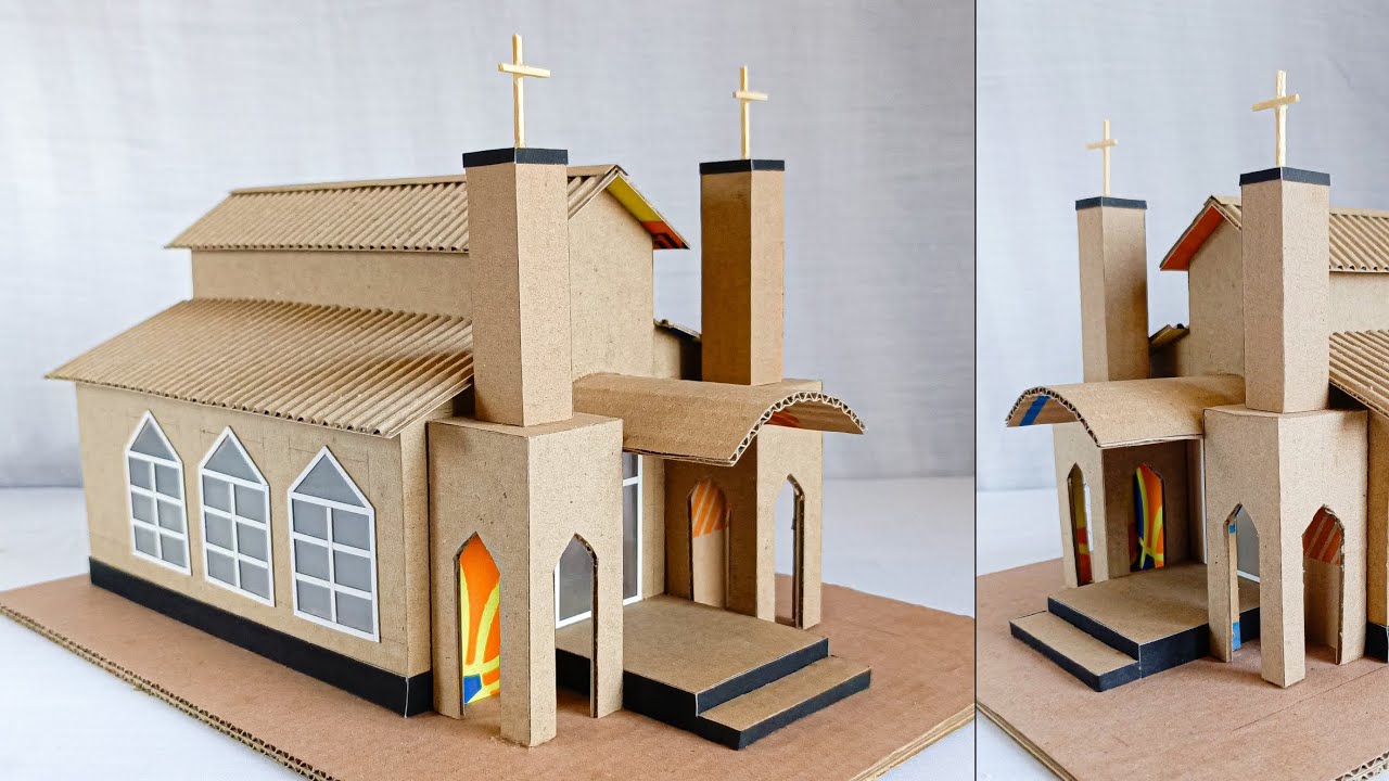 How To Make Cardboard Church With Dimensions | Cardboard House ...