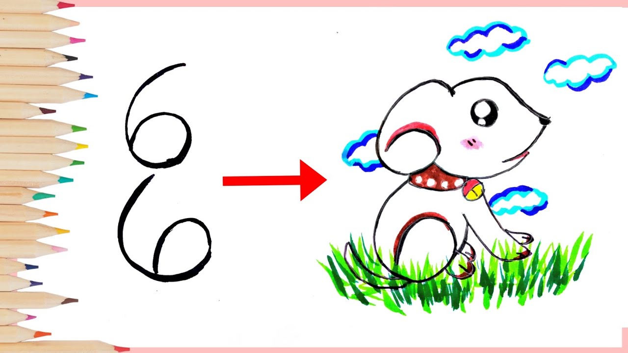 How to draw a cute dog from number 66 | Easy dog drawing 2023 | Number ...