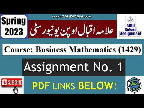 ⏩ AIOU Code 1429 Solved Assignment No.1 Spring 2023 | Subject: Business Mathematics |Level: BA/B ...