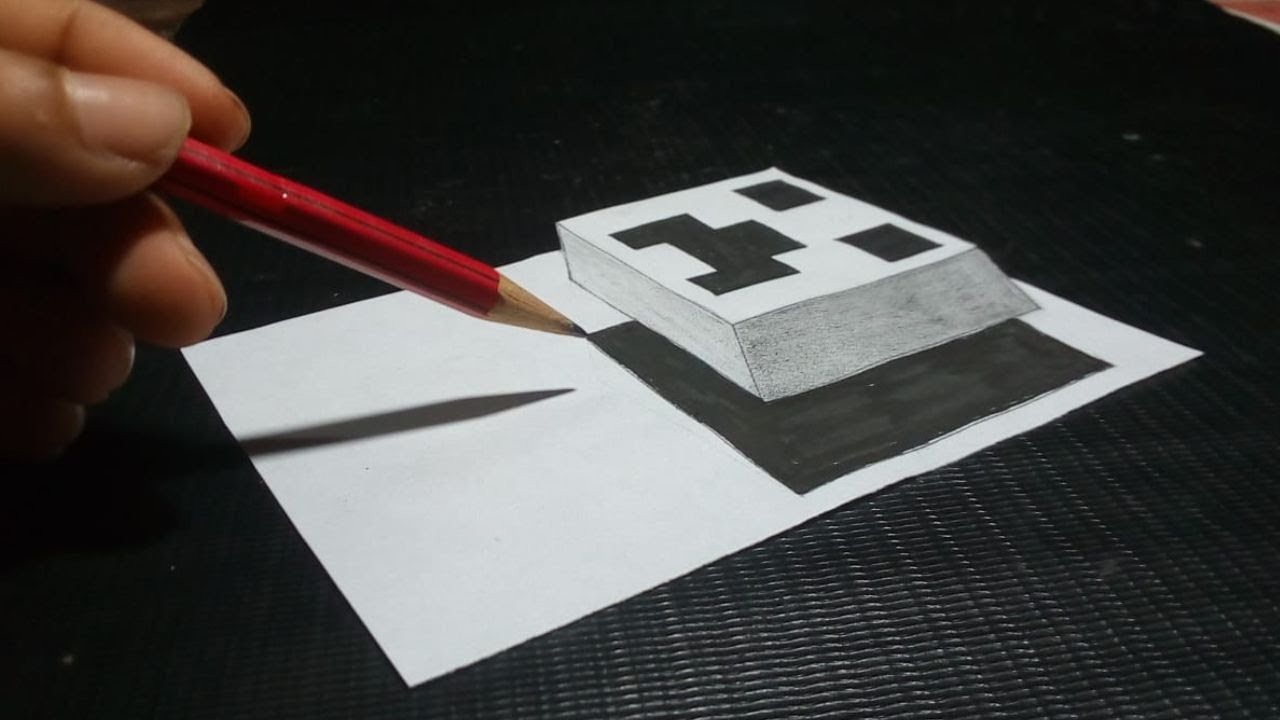 Easy drawing!! How to draw a 3D floating creeper, Best tutorial for ...