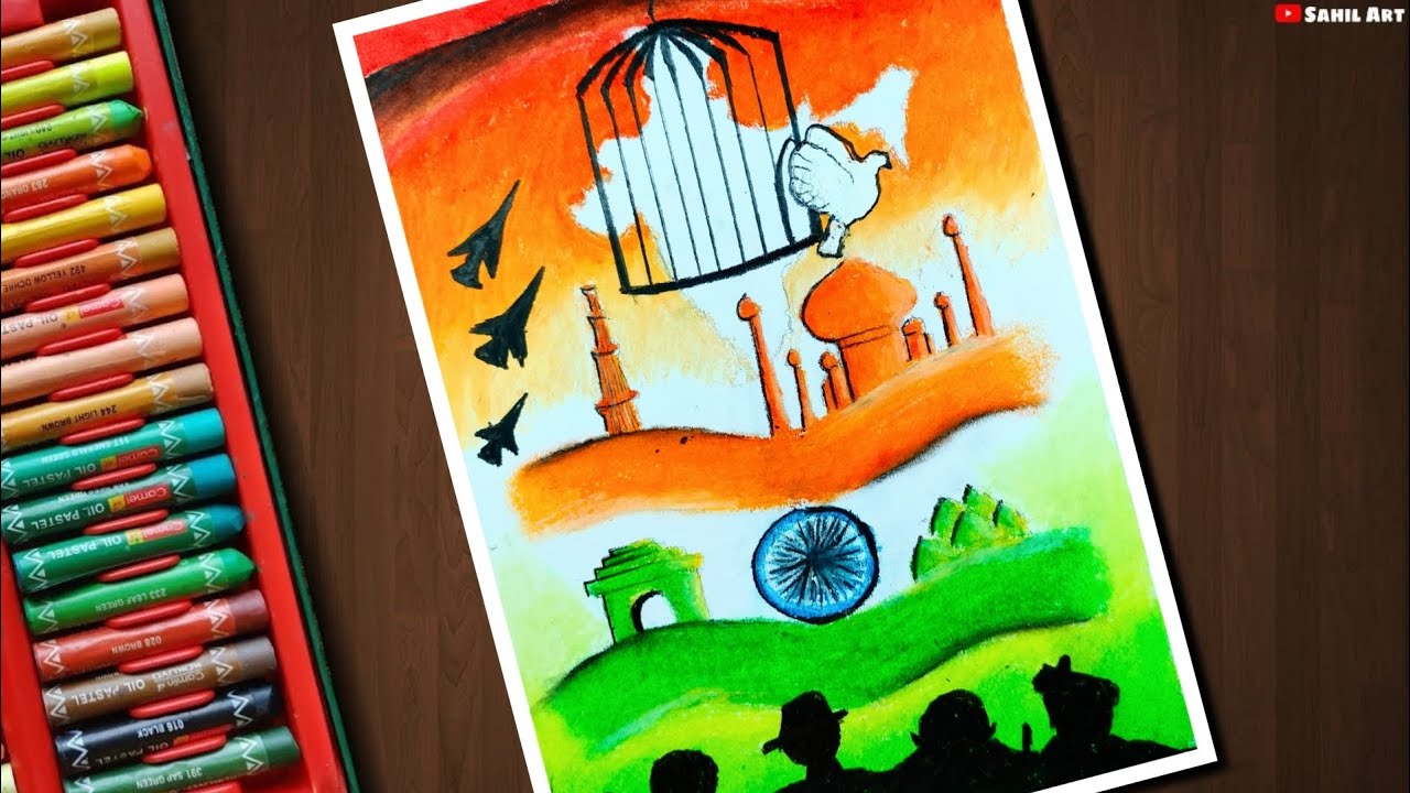 Independence day drawing with oil pastel - Step by step | 15th August ...