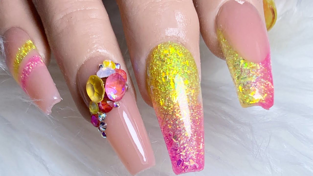 Acrylic nails - super cute design - YouTube