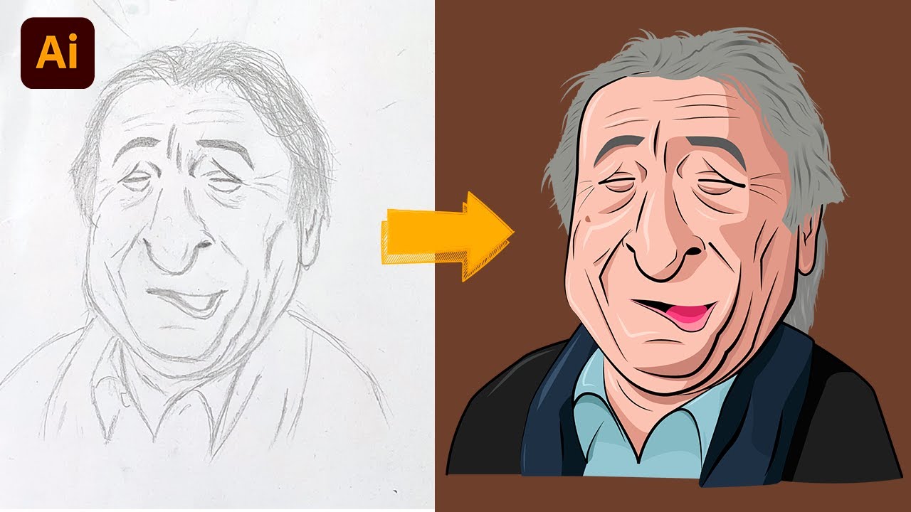 Sketch to vector Adobe Illustrator - Robert De Niro Cartoon - YouTube