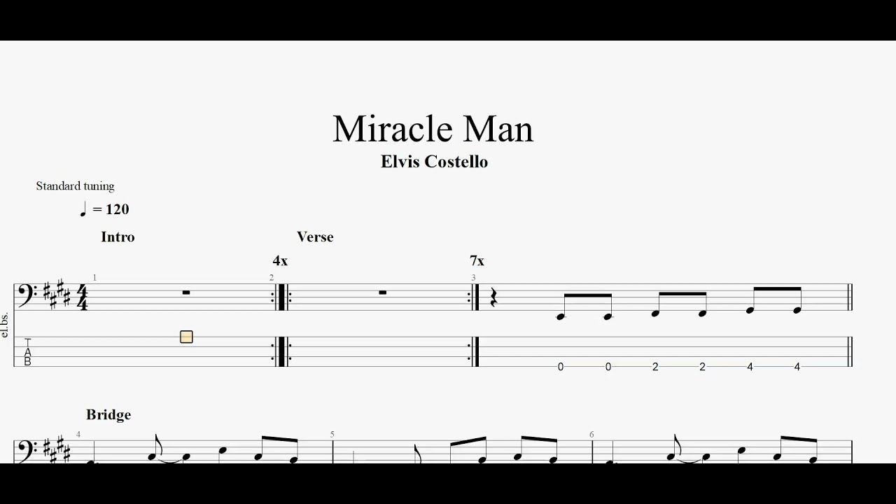 Elvis Costello - Miracle Man (bass tab) - YouTube