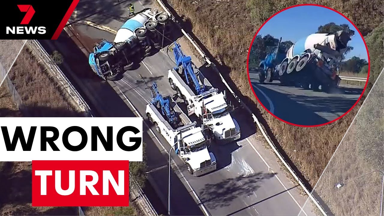 Dashcam shows concrete mixer truck toppling over on M4 on-ramp at ...