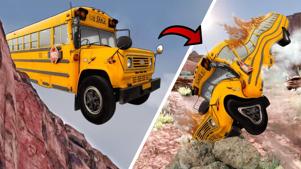 Bus jumping off a cliff 😱 - [BeamNG.Drive] - YouTube