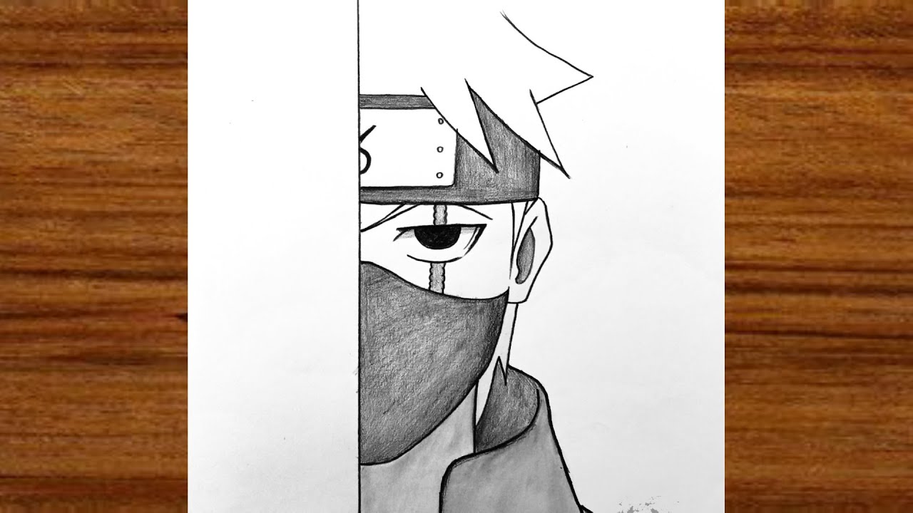 How to draw kakashi step by step | Anime half face drawing | Easy ...