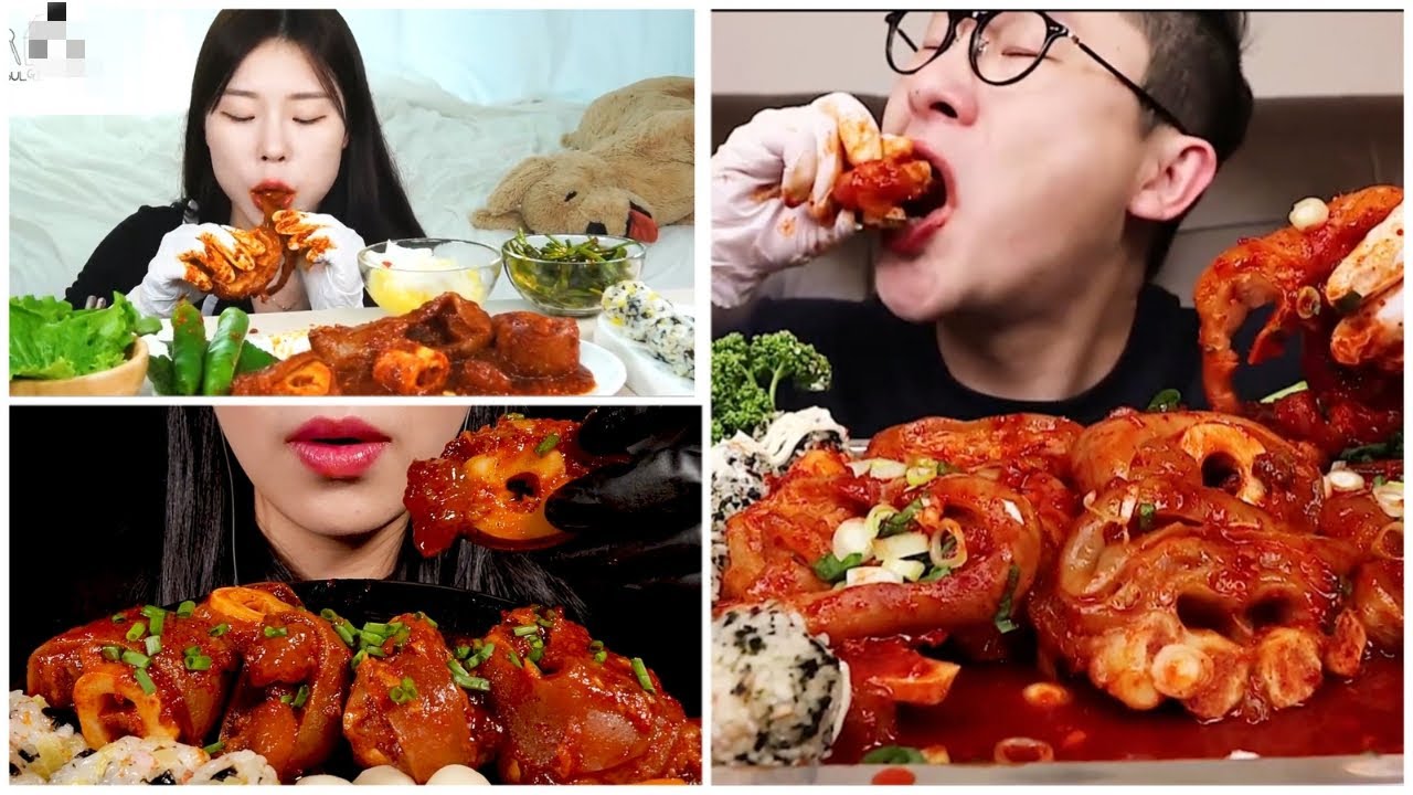 ASMR| SPICY BRAISED BEEF FEET🔥& RICE BALLS |MUKBANG| EATING SHOW ...