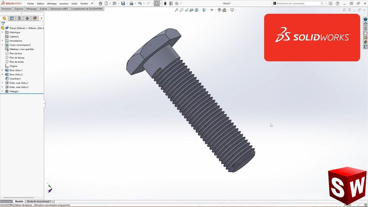 COMMENT FAIRE UNE VIS AVEC SOLIDWORKS [TUTO FACILE] - YouTube